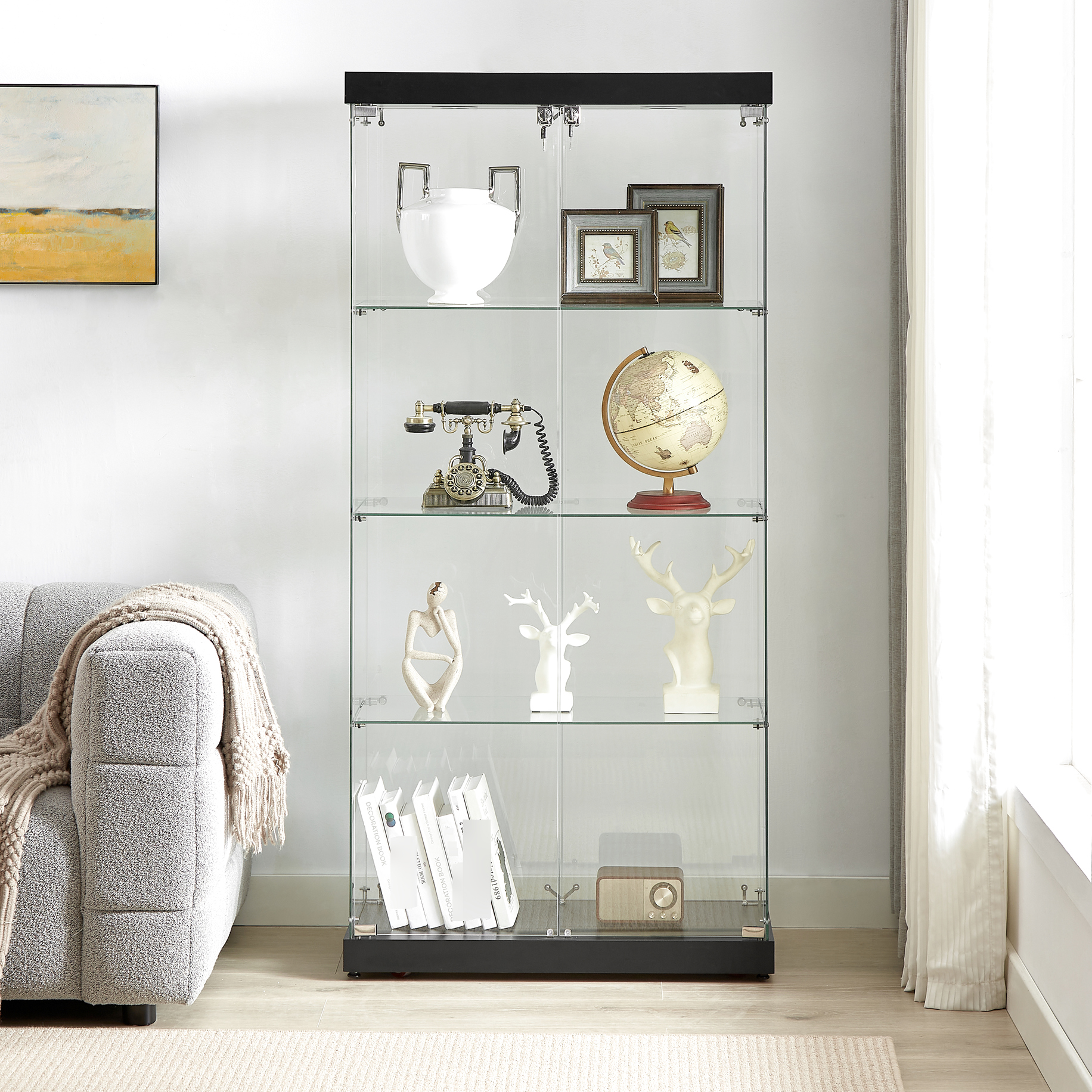 Black 4 Glass Display Cabinet. Double Door With Locks. For Living Room ...
