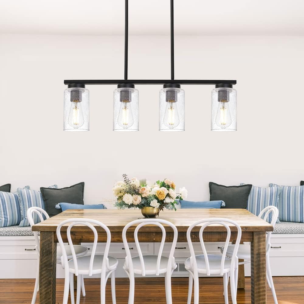 Black 4-Light Kitchen Island Lighting, 27.5-Inch Farmhouse Hanging ...