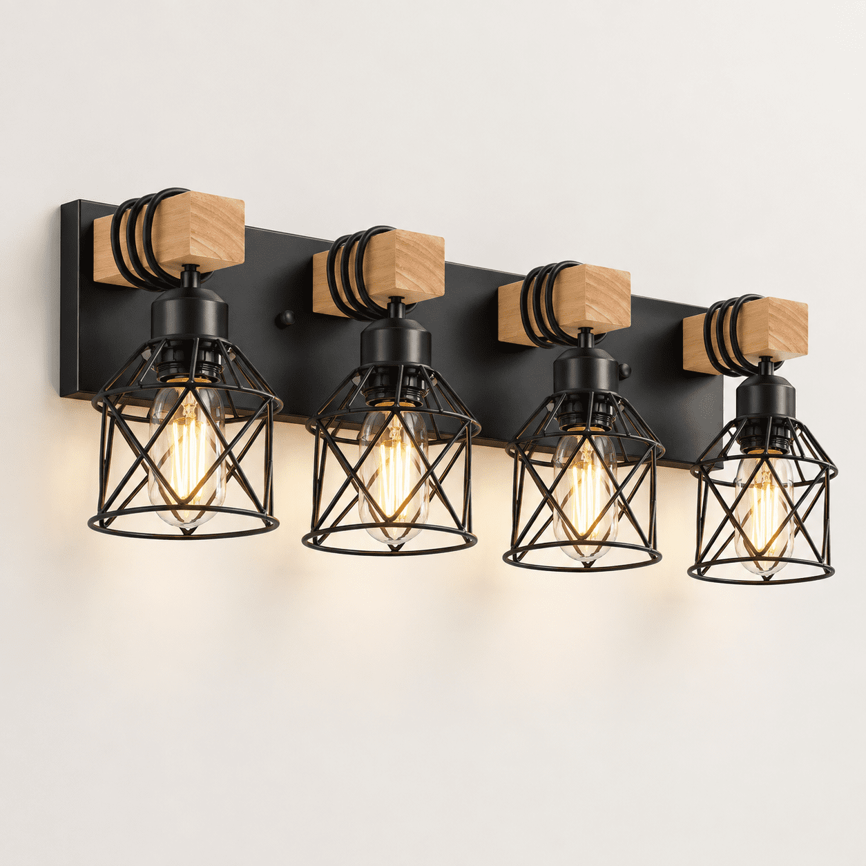 Black 4-Lights Vanity Light Fixtures Farmhouse Bathroom Wall Sconce ...