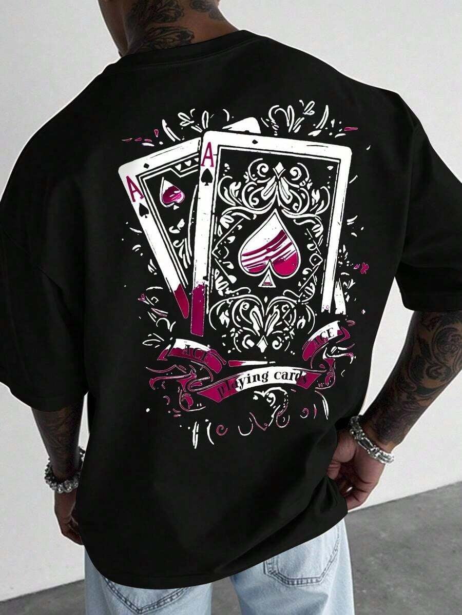 Black 4 Oversized Graphic Short Sleeve T-Shirt With Playing Cards Print ...
