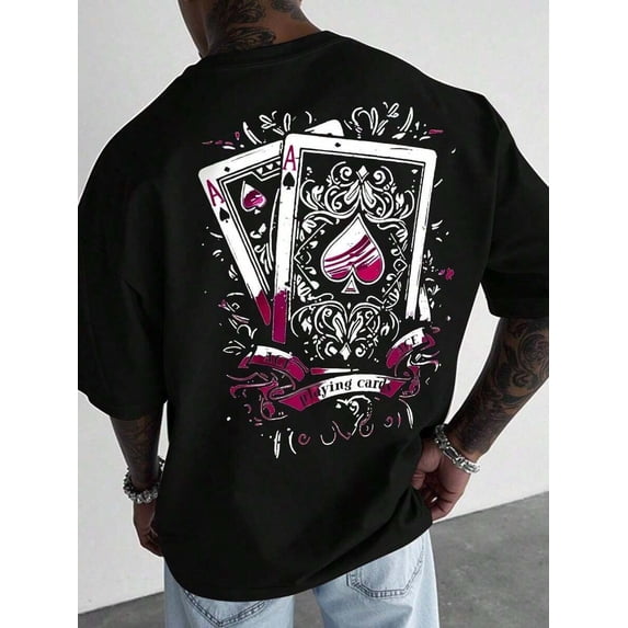 Black 4 Oversized Graphic Short Sleeve T-Shirt With Playing Cards Print ...