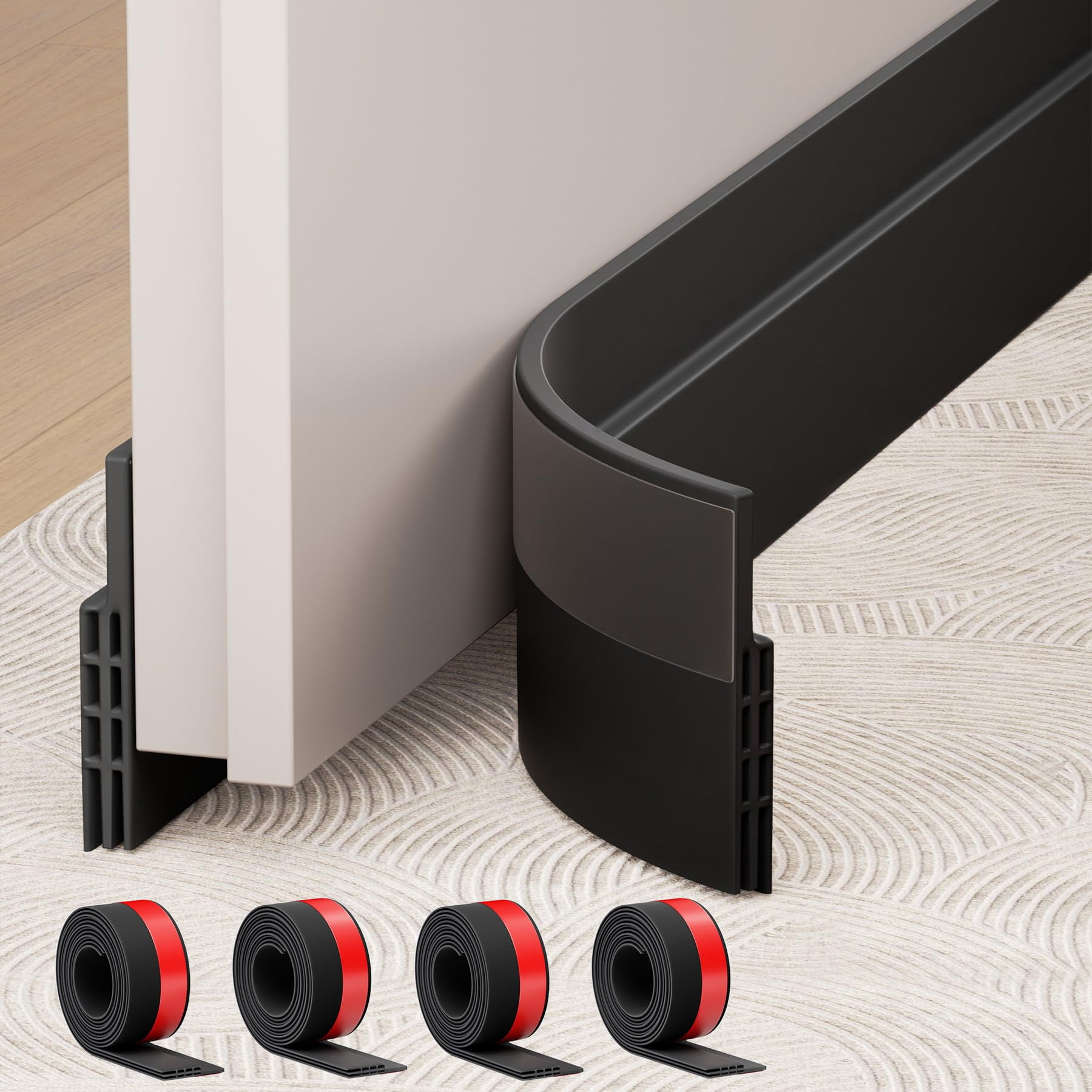 Black 4 Pack Under Door Weather Stripping, Adjustable Draft Stopper ...