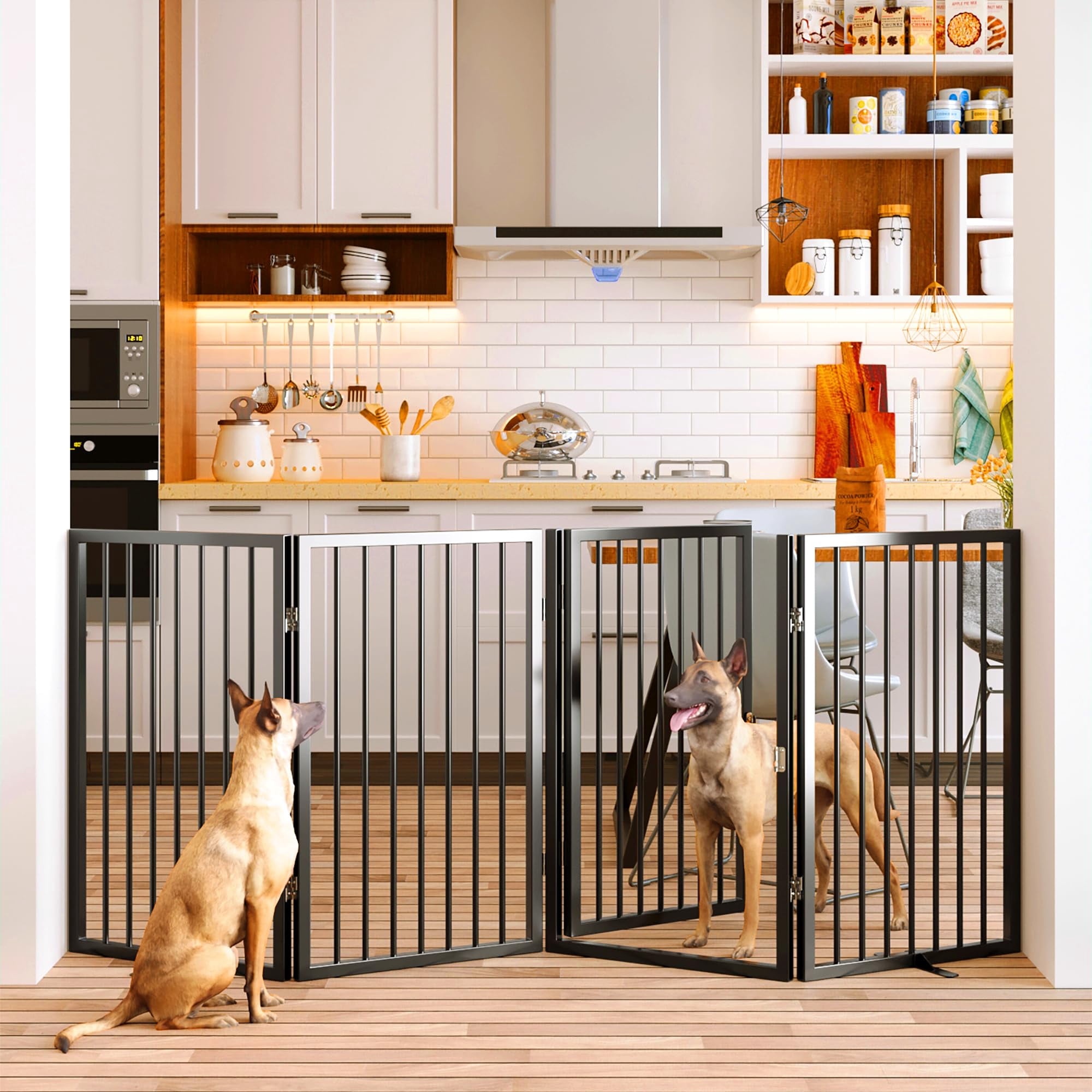 Black 【4-Panel with Door】20W*32H Metal Pet Gate Indoor Outdoor Use ...