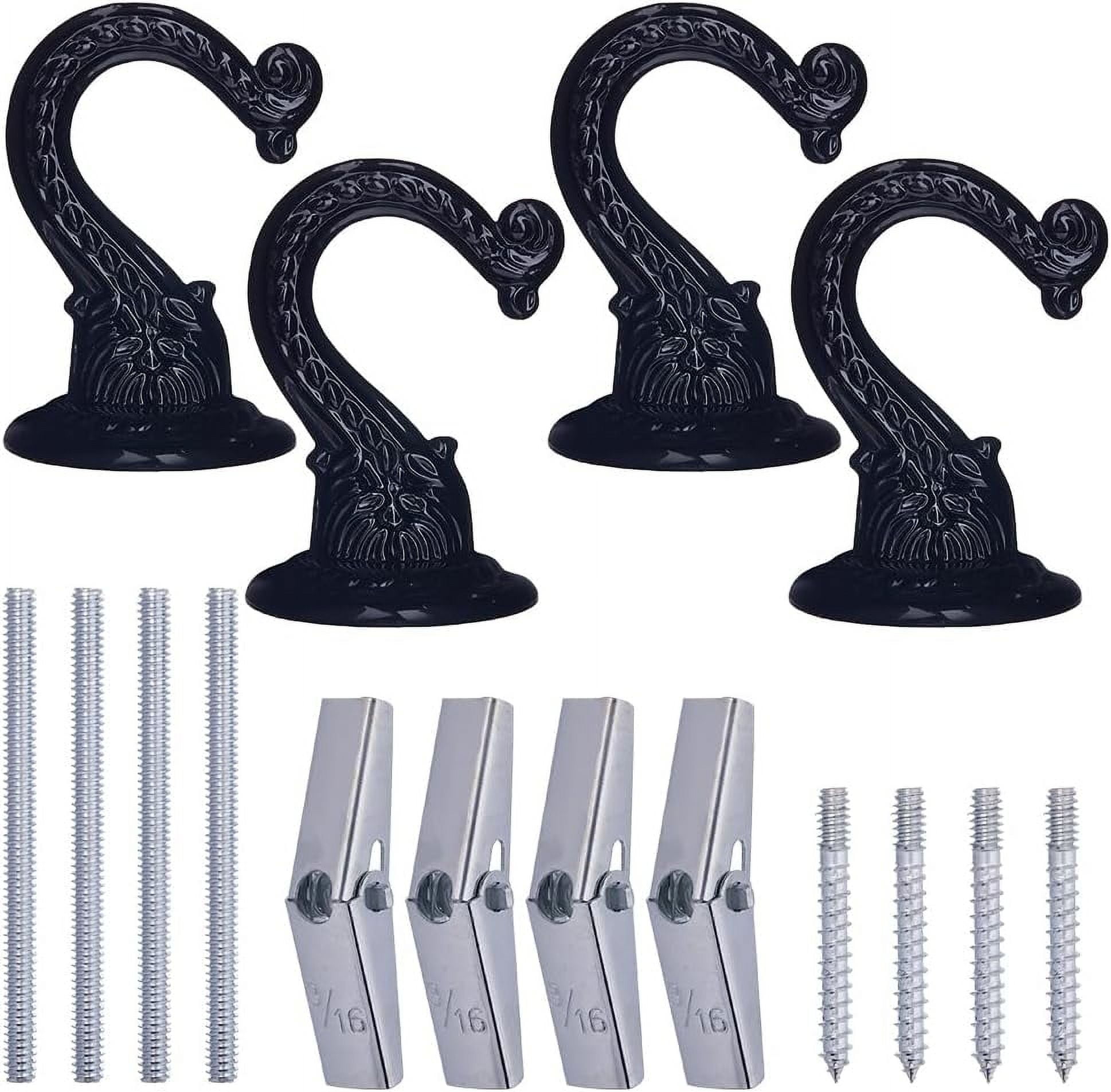 Black 4 Sets Ceiling Hooks Canopy Bed Hooks Ceiling Swag Hooks Heavy ...