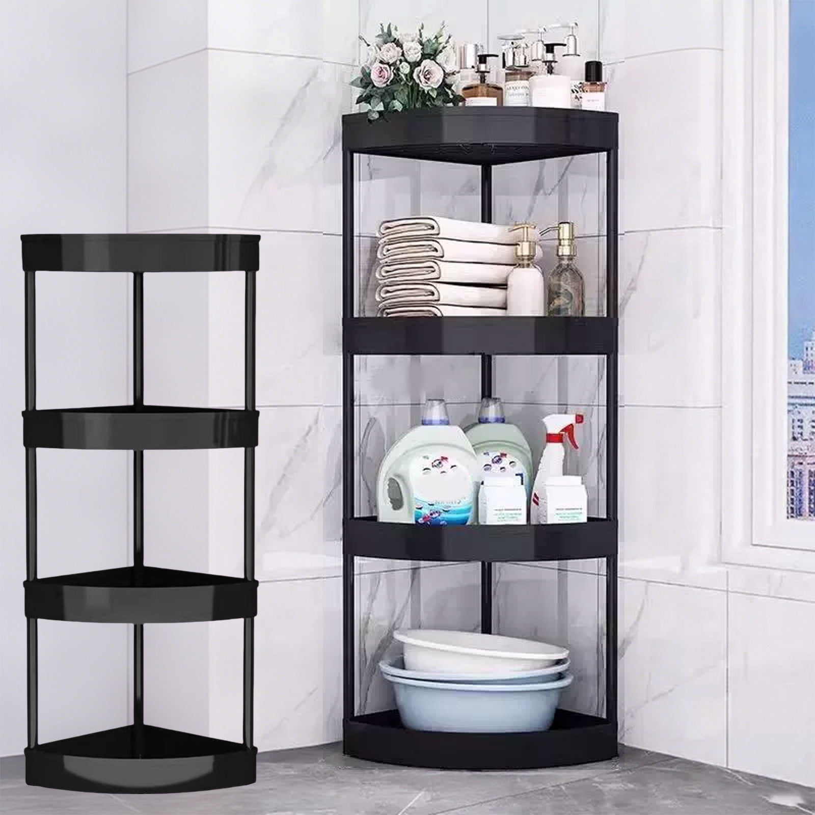 Black 4-Tier Freestanding Corner Storage Rack - Wheelless Tripod Design ...