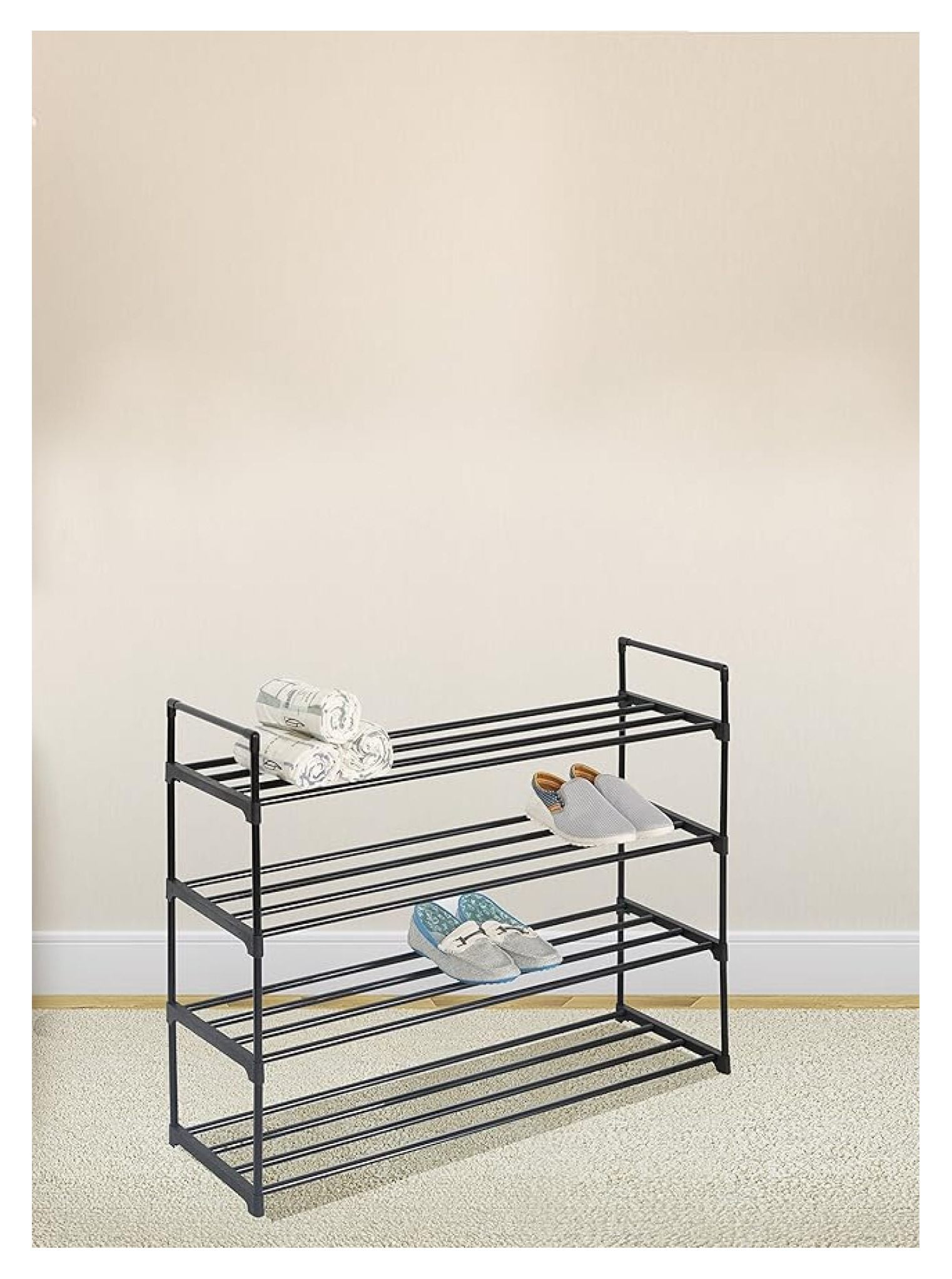 Black 4-Tier Shoe Rack Shoe Tower Shelf Storage Organizer Cabinet ...