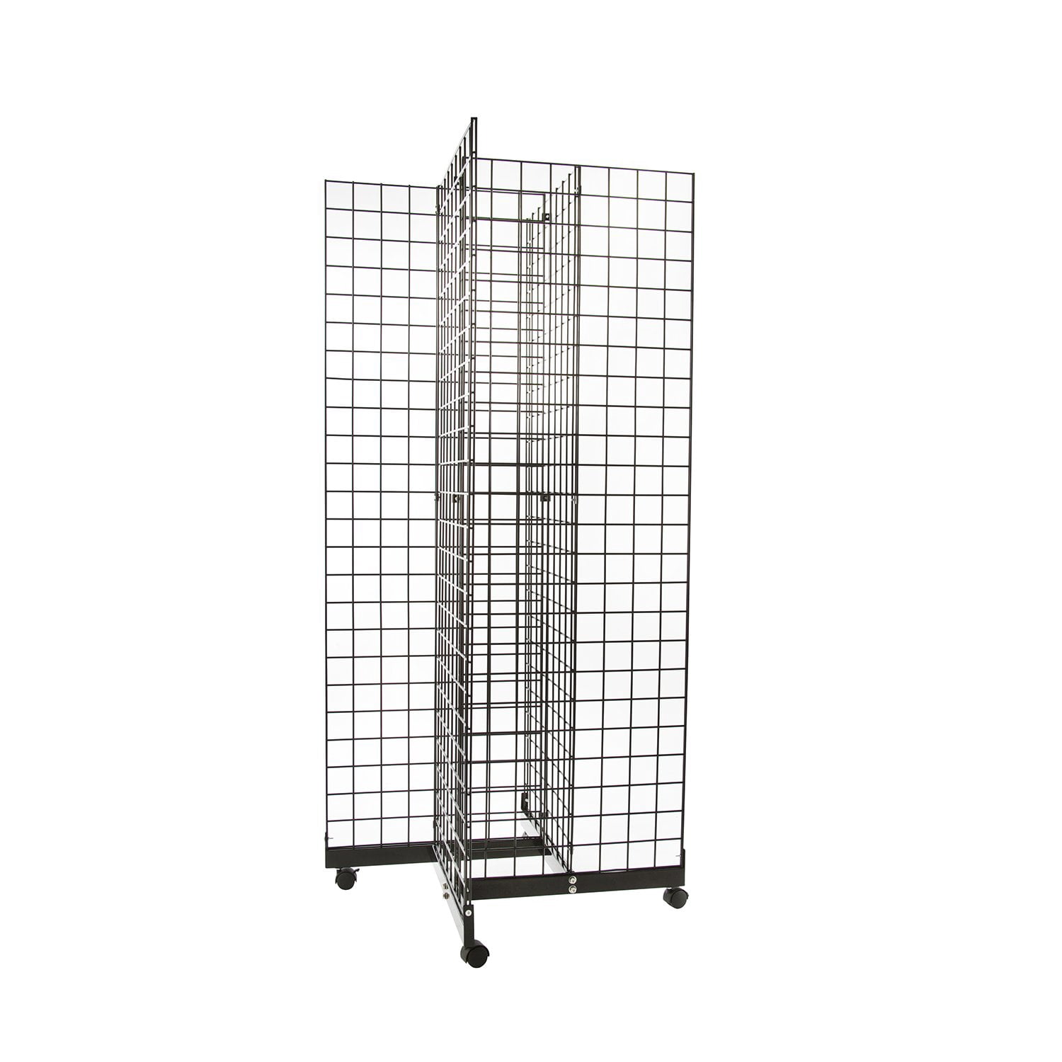 Black 4-Way Wire Grid Tower with Base and Casters - 2' x 6' Wire Grid ...
