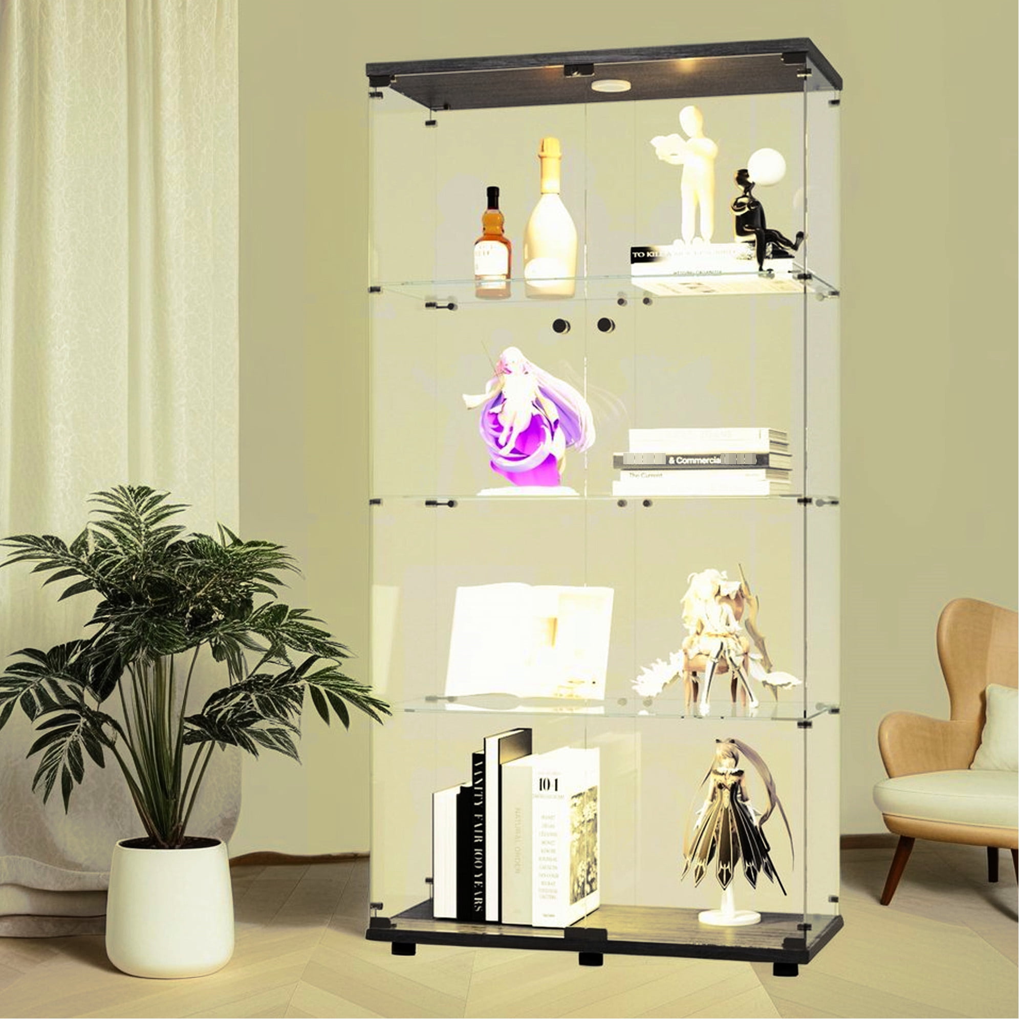 Black 4-shelf Lighted Glass Showcase - 65.94”h X 32.64”l 14.31”w ...