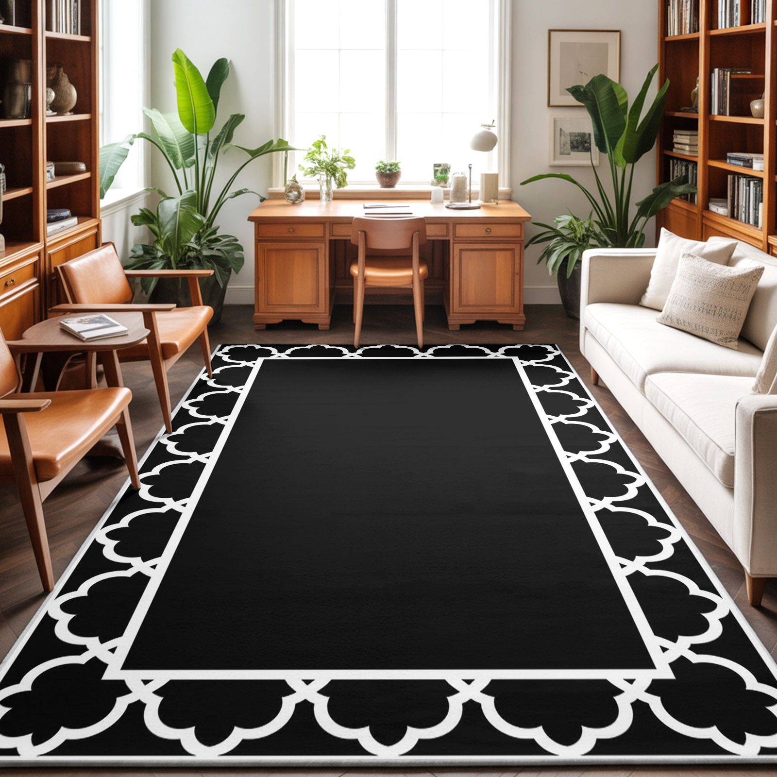 Black 4'x6' Rug for Dining Table for 4 People Under Table, Geometric ...