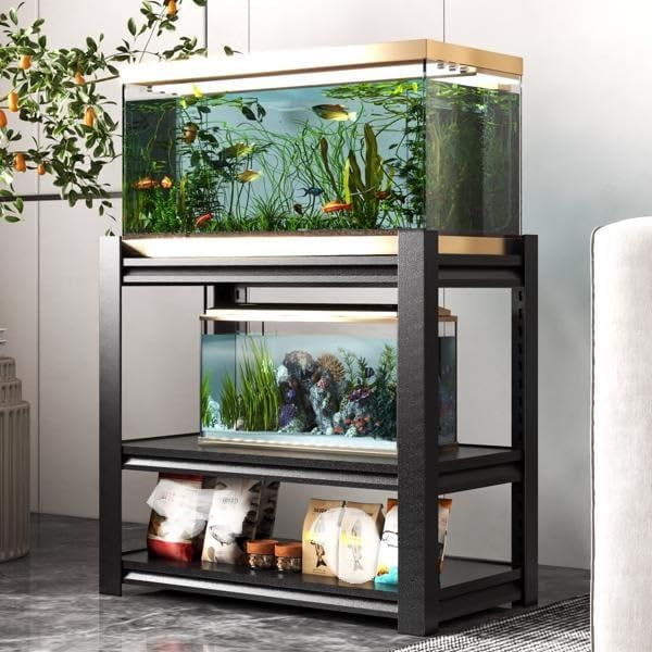 Black 40-50 Gallon Fish Tank Stand: Large Metal Frame Double Aquarium ...