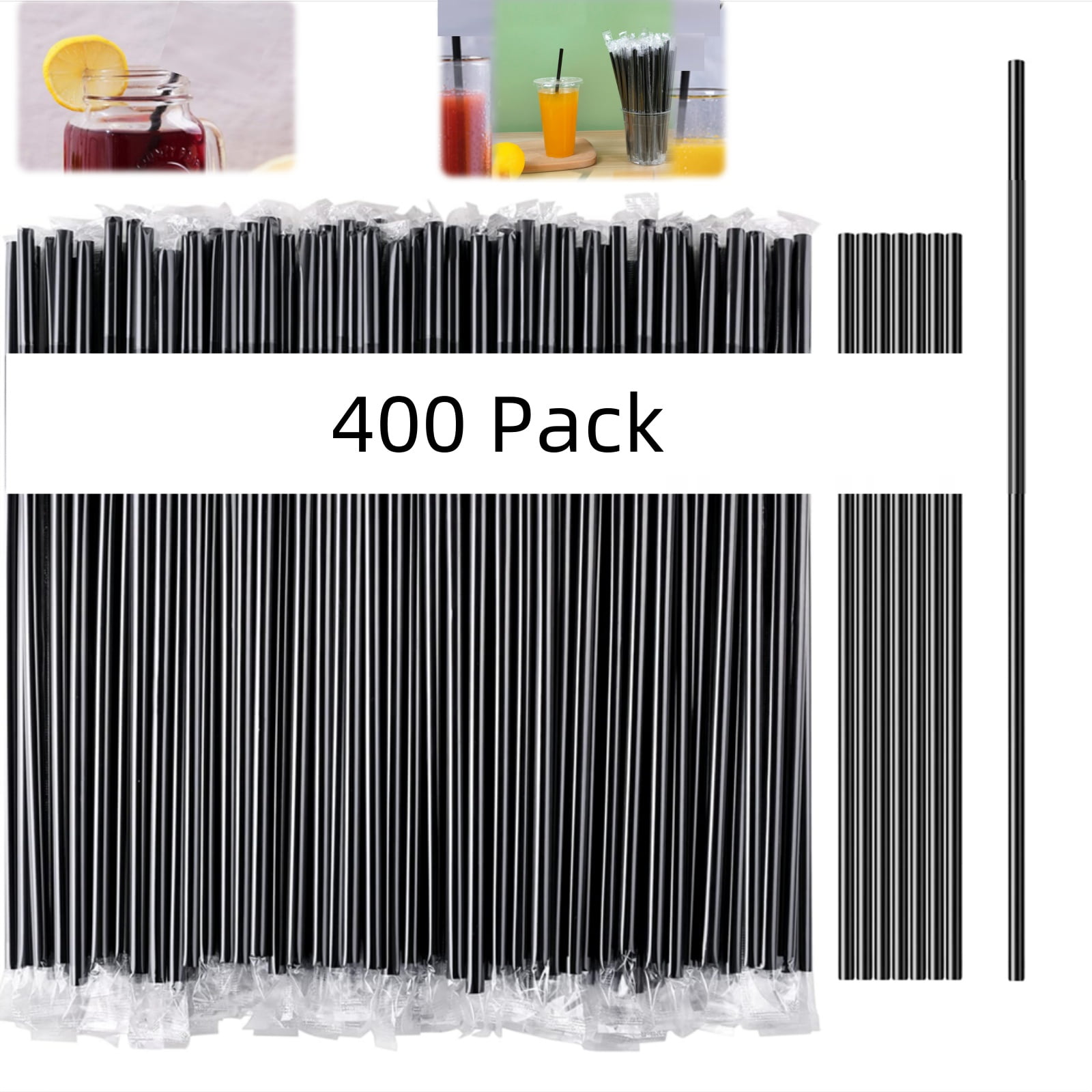 Black 400 Pcs Black Flexible Plastic Straws, All Purpose Individual ...