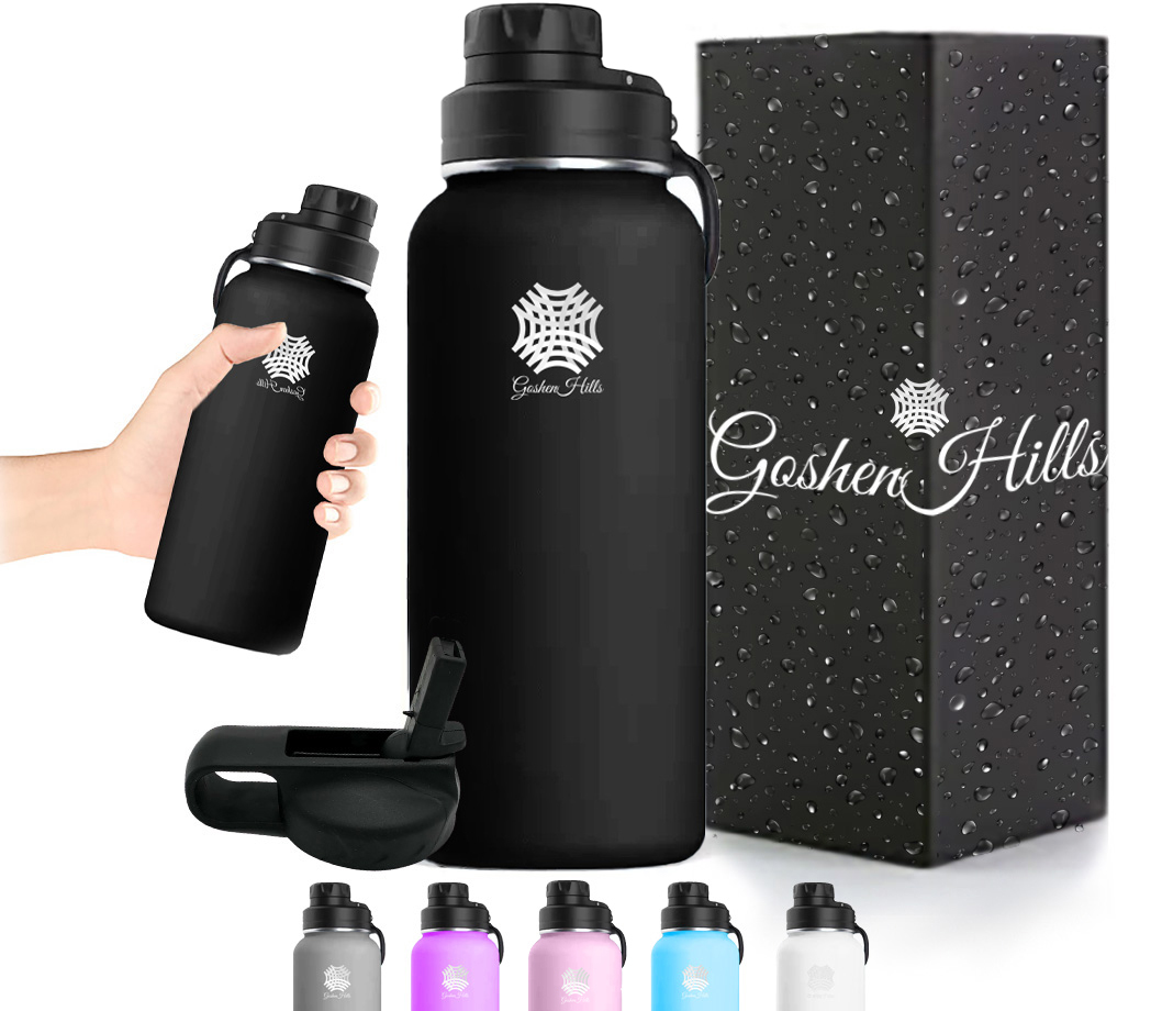 Black 40oz Stainless Steel Sports Water Bottle with sprout lid and ...