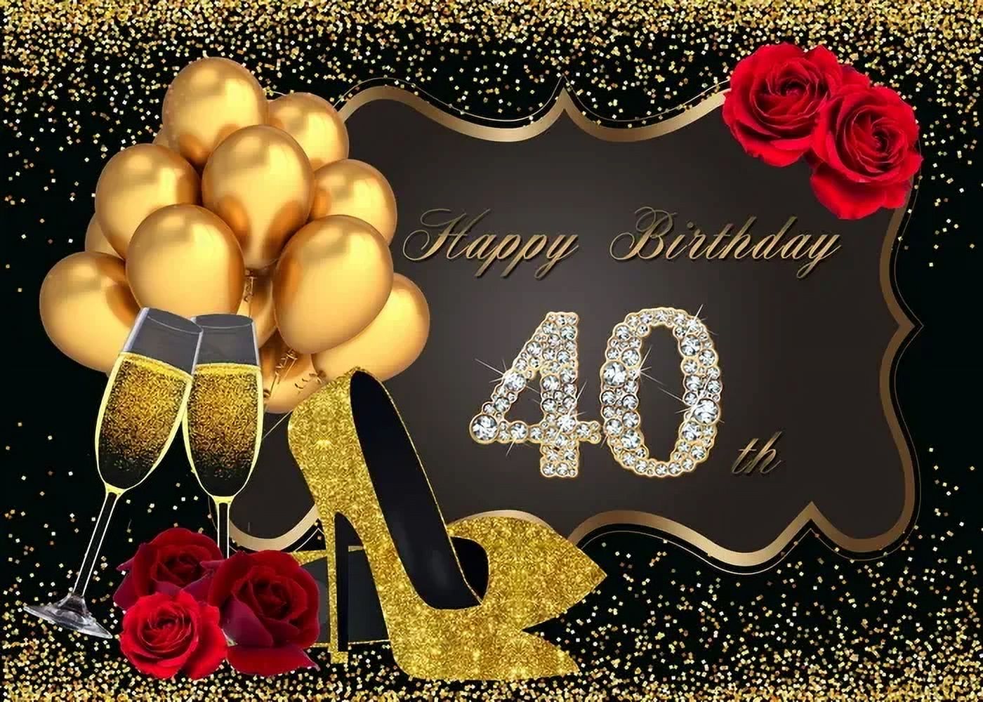Black 40th Backdrop Gold Balloon Men Women 40 Years Old Birthday Party ...