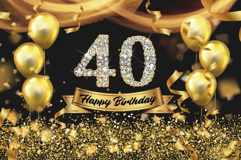 Black 40th Backdrop Gold Balloon Men Women 40 Years Old Birthday Party ...