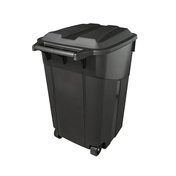 Black 45 Gallon Wheeled Heavy Duty Plastic Garbage Can, Rubbish Bin ...