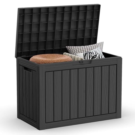 Black 45 gallon Resin Outdoor Storage Deck Box, Waterproof Lockable ...