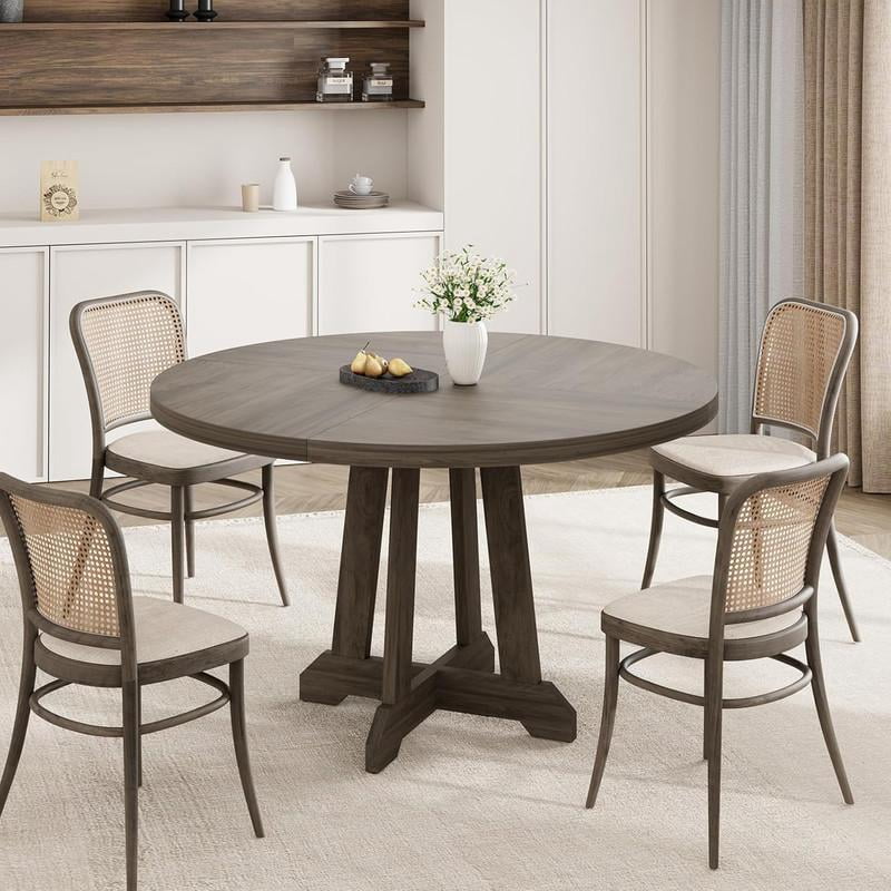 Black 47 Inch Round Solid Wood Pedestal Dining Table 4-Seater Home ...