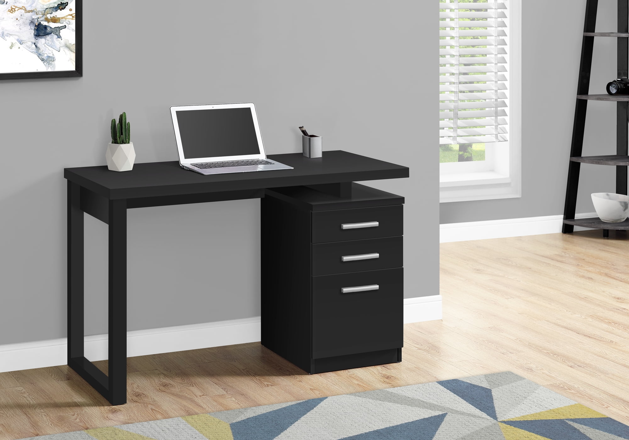 Black 48" Computer Desk with Drawers - Reversible Home Office ...