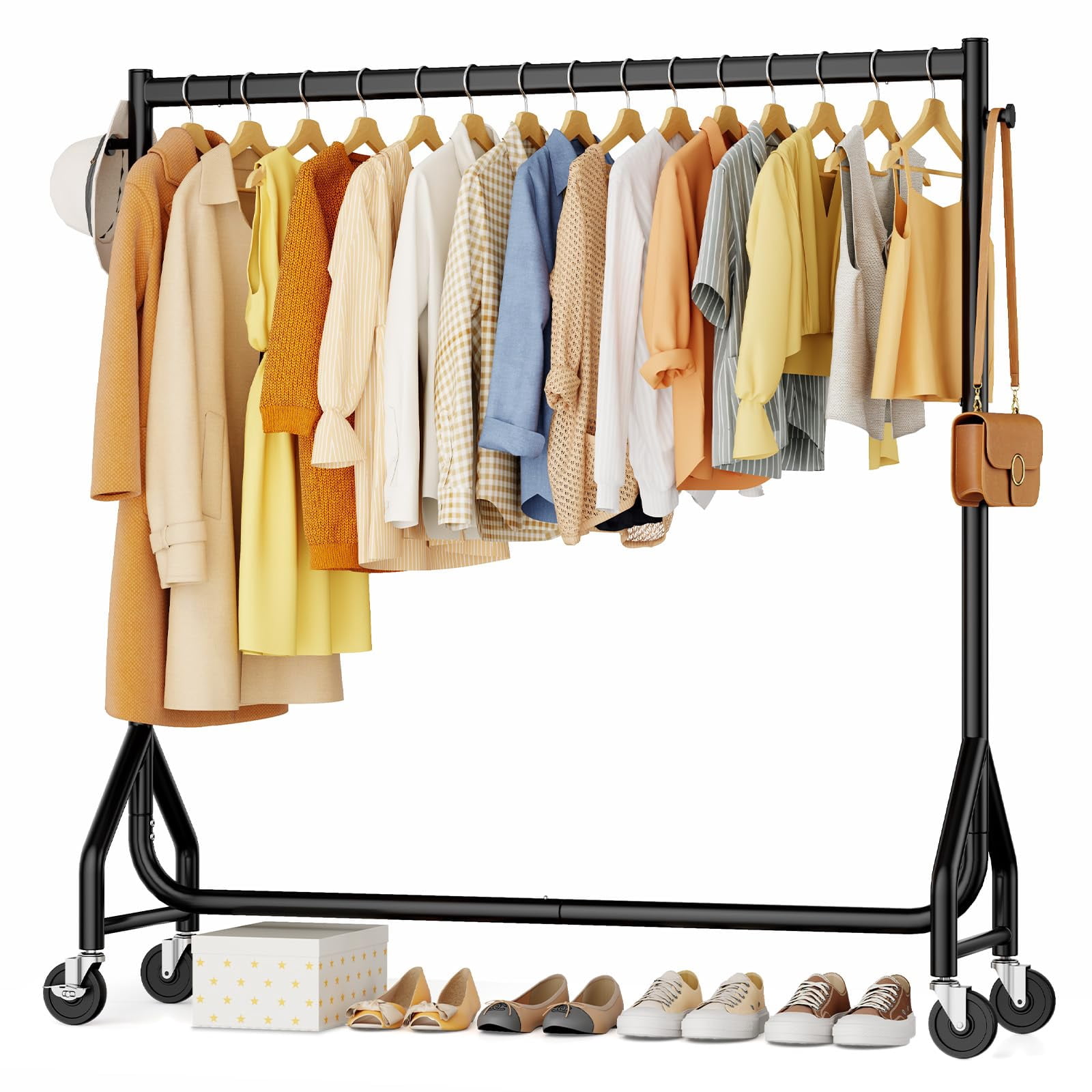 Black 48 Inches Metal Rolling Heavy Duty Garment Clothes Rack - Walmart.com