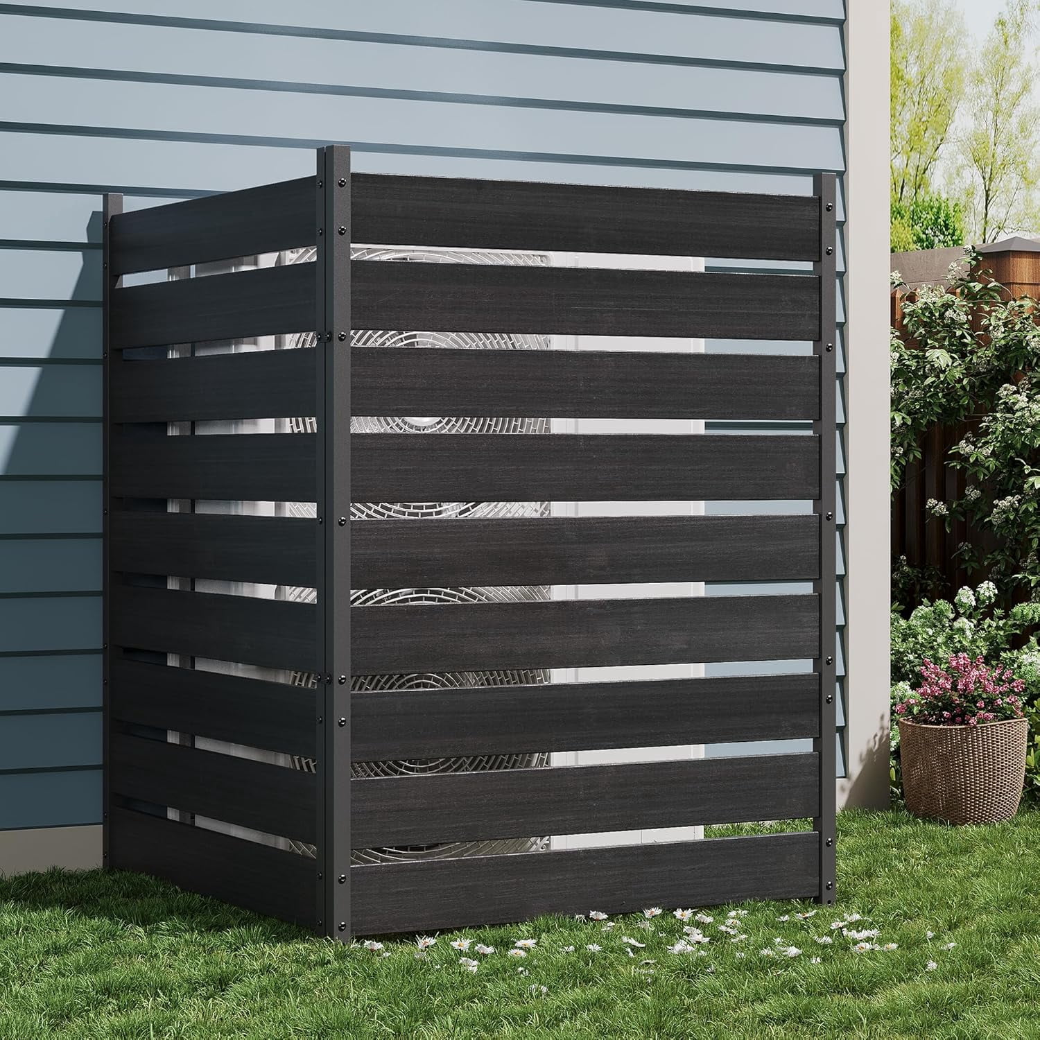 Black 49" h x 38" w (2 Panels) Cedar Privacy Screen,Trash Can Fence ...
