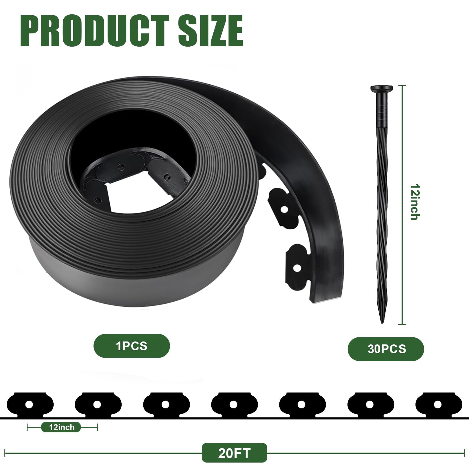 Black 4In x 20FT Plastic Garden Border Edging Kit for Flower Beds and ...