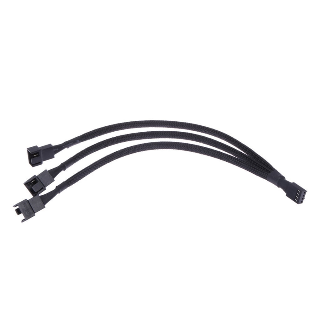 Black 4Pin PWM Fan Cable Cooling 1 To 3Ways Splitter Sleeved Extension ...