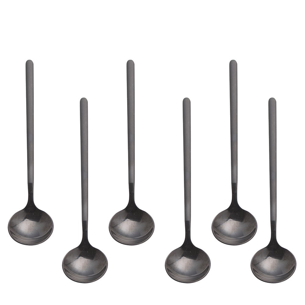 Black 5.2inX1.2in Pack of 6 Stainless Steel Tableware Spoons for Coffee ...