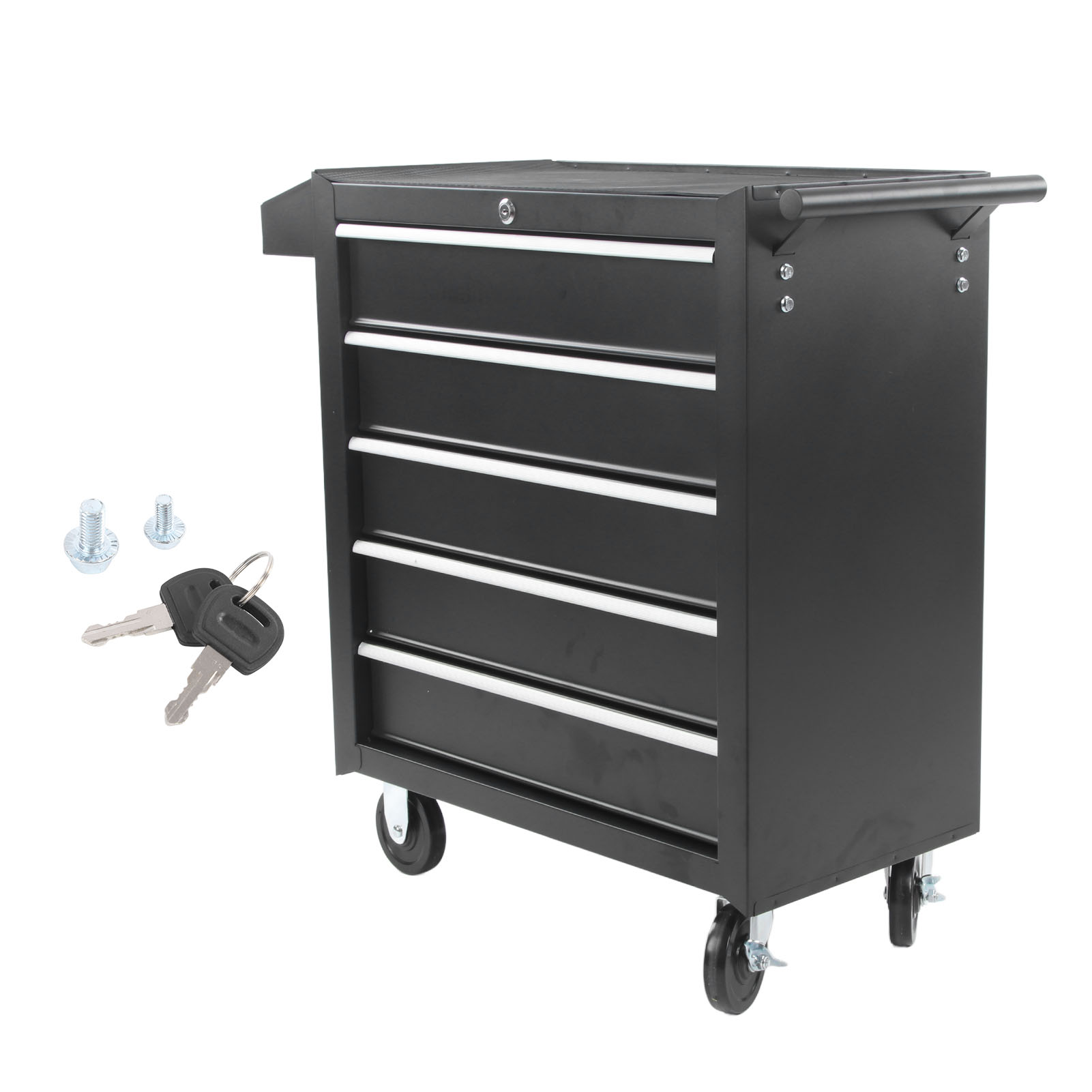 Black 5 Drawer Hand Push Tool Trolley Cart Smooth Slip Internal Locking ...