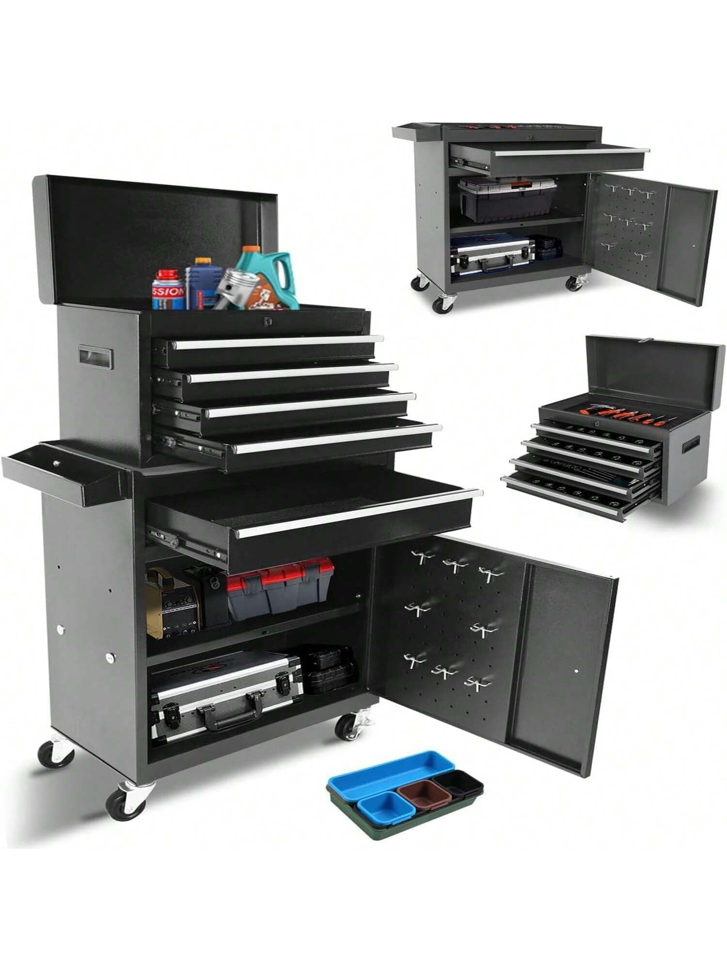 Black 5 Drawer Rolling Tool Chest, Portable Rolling Tool Box With ...