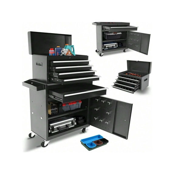 Black 5 Drawer Rolling Tool Chest, Portable Rolling Tool Box With ...