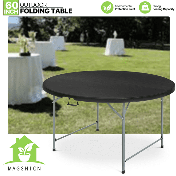 Black[5 FT FOLDABLE ROUND TABLE]Outdoor Party Portable Card Game Desk w ...