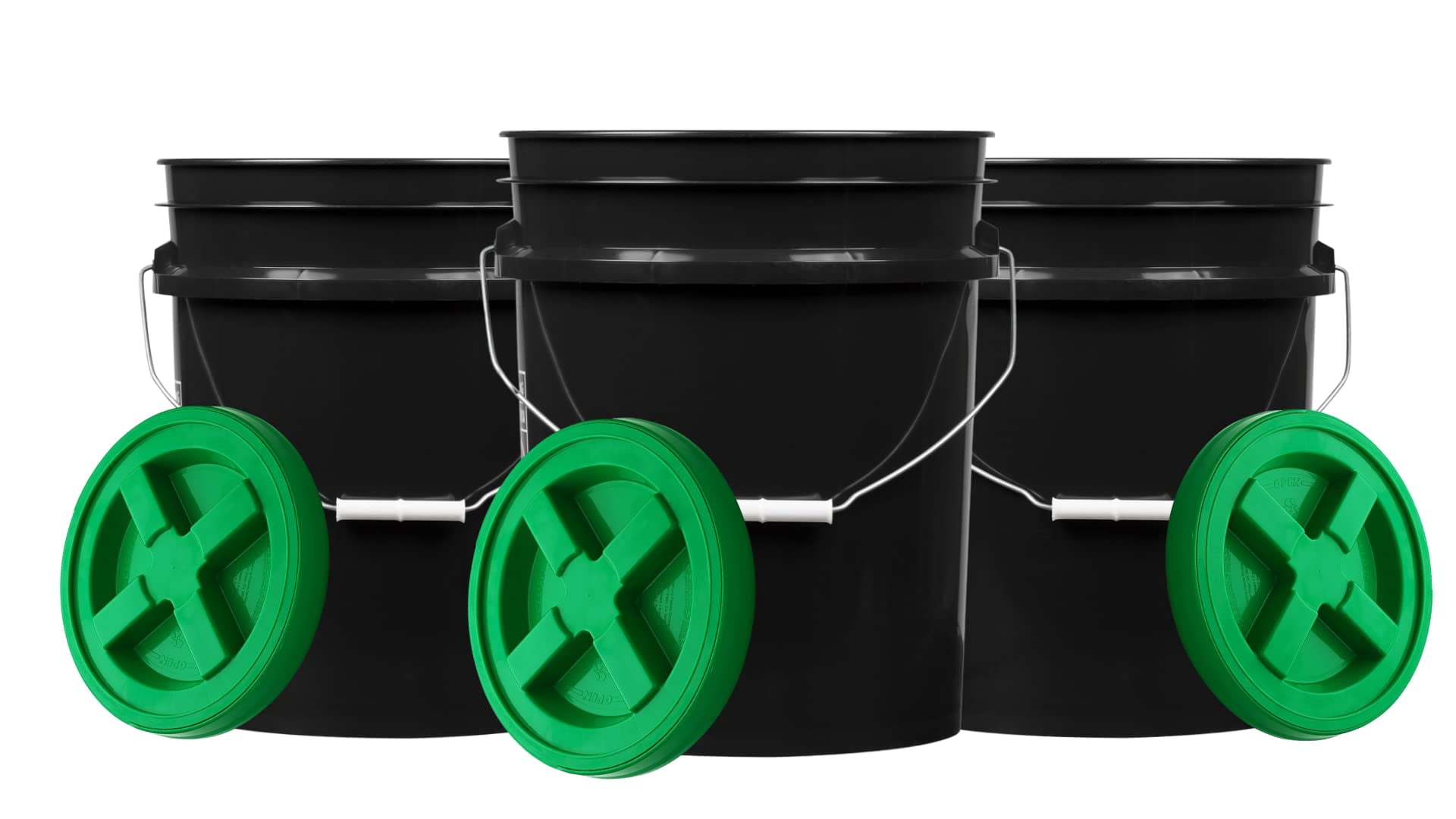 Black 5 Gallon Bucket with Airtight Screw On Lid, 3 Pack, Food Grade ...