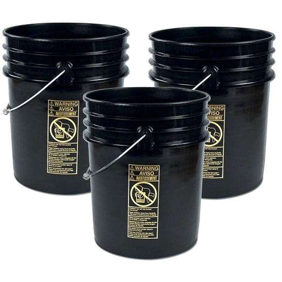 Black 5 Gallon Heavy Duty Plastic Buckets 3-Pack | 90 Mil Food Grade ...