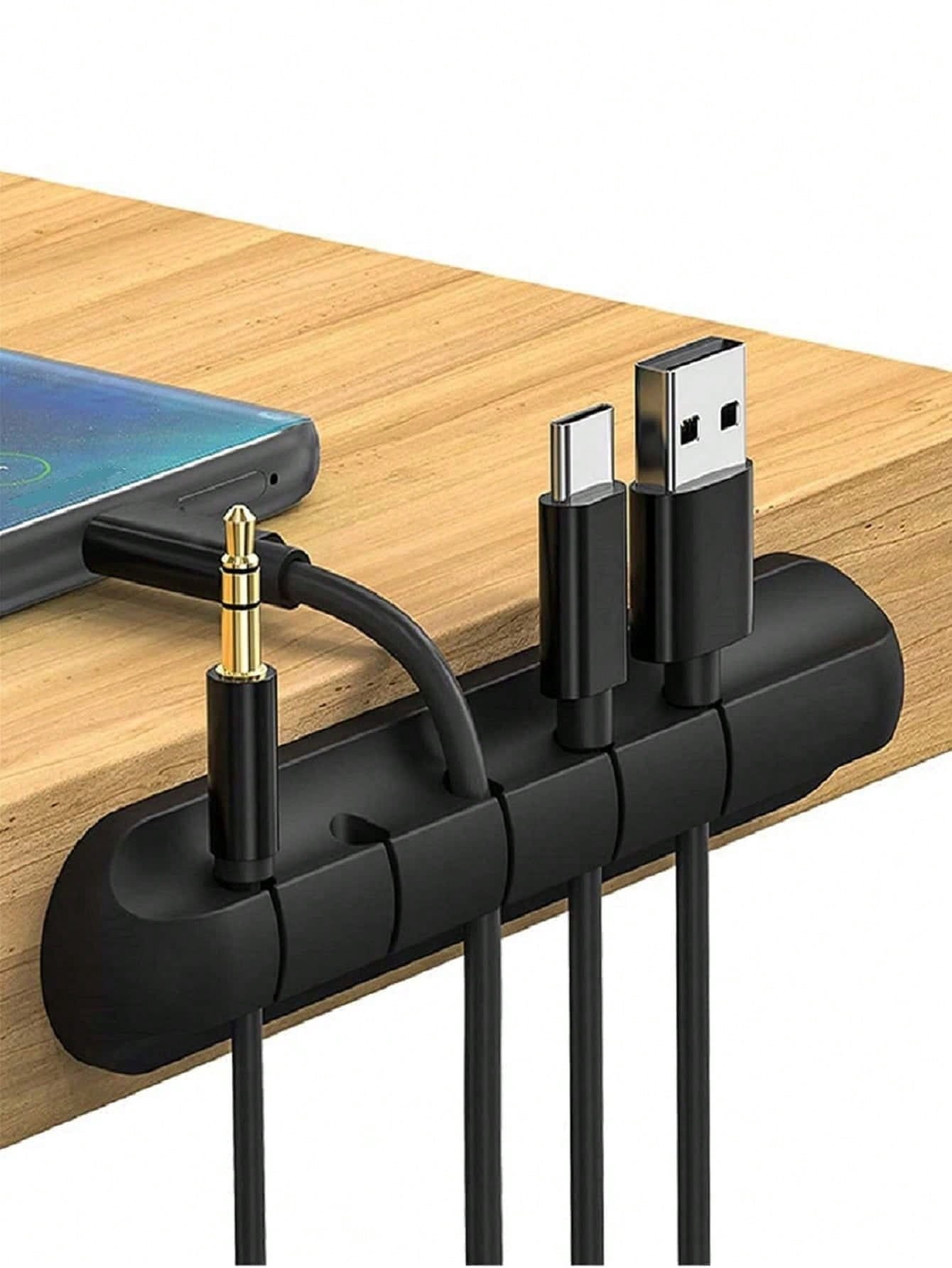 Black 5-Hole Cable Organizer - Desktop Cord Management Holder for Phone ...