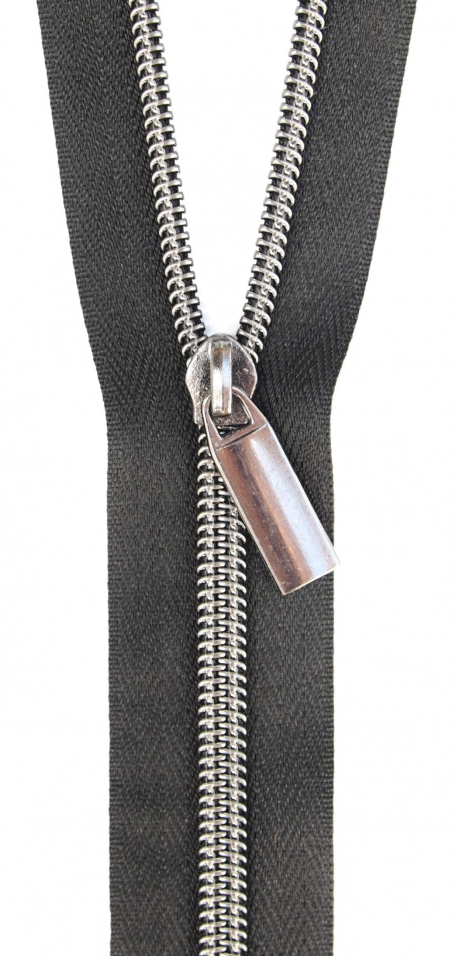 Black #5 Nylon Gunmetal Coil Zippers: 3 Yards with 9 Pulls from Sallie ...