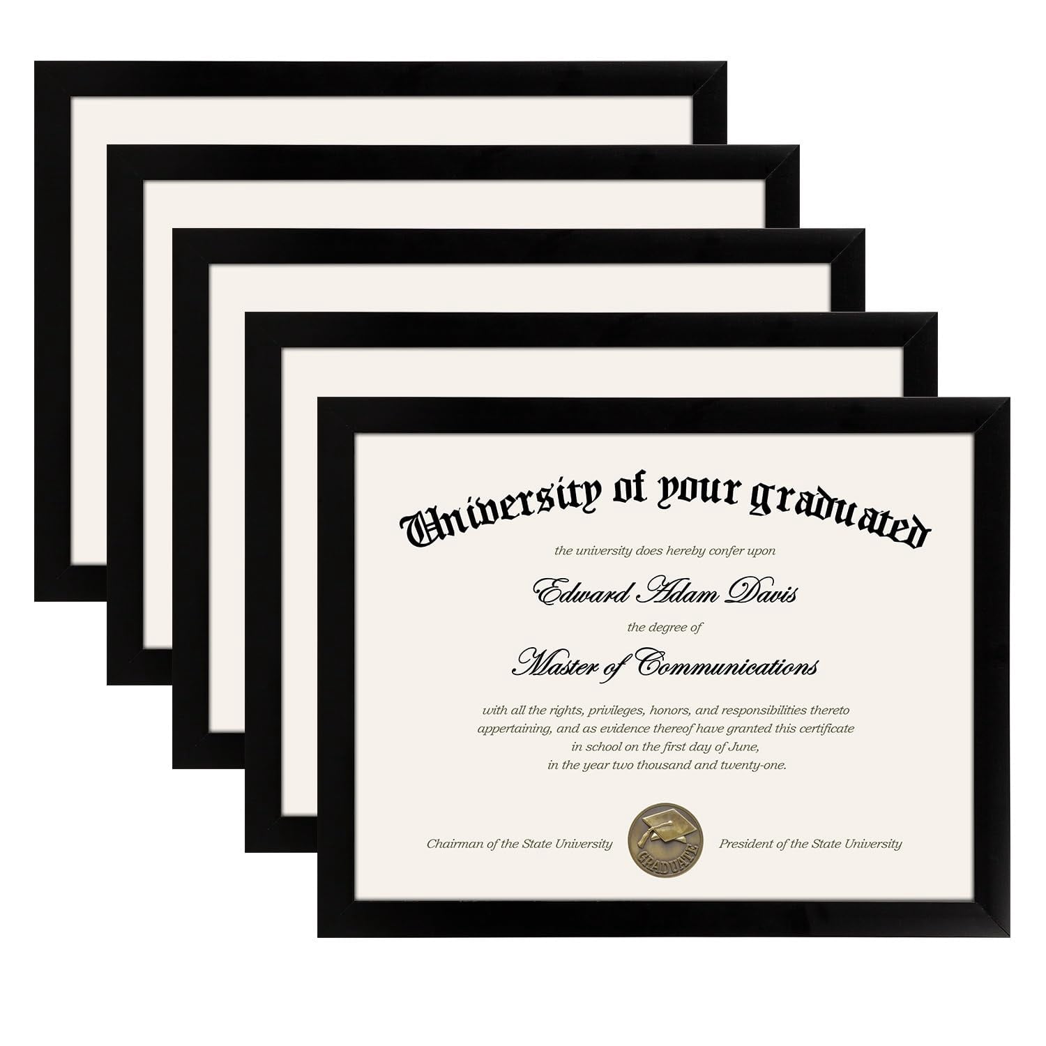 Black 5 Pack Certificate Frames 8.5x11, HD Glass Picture Frames for ...