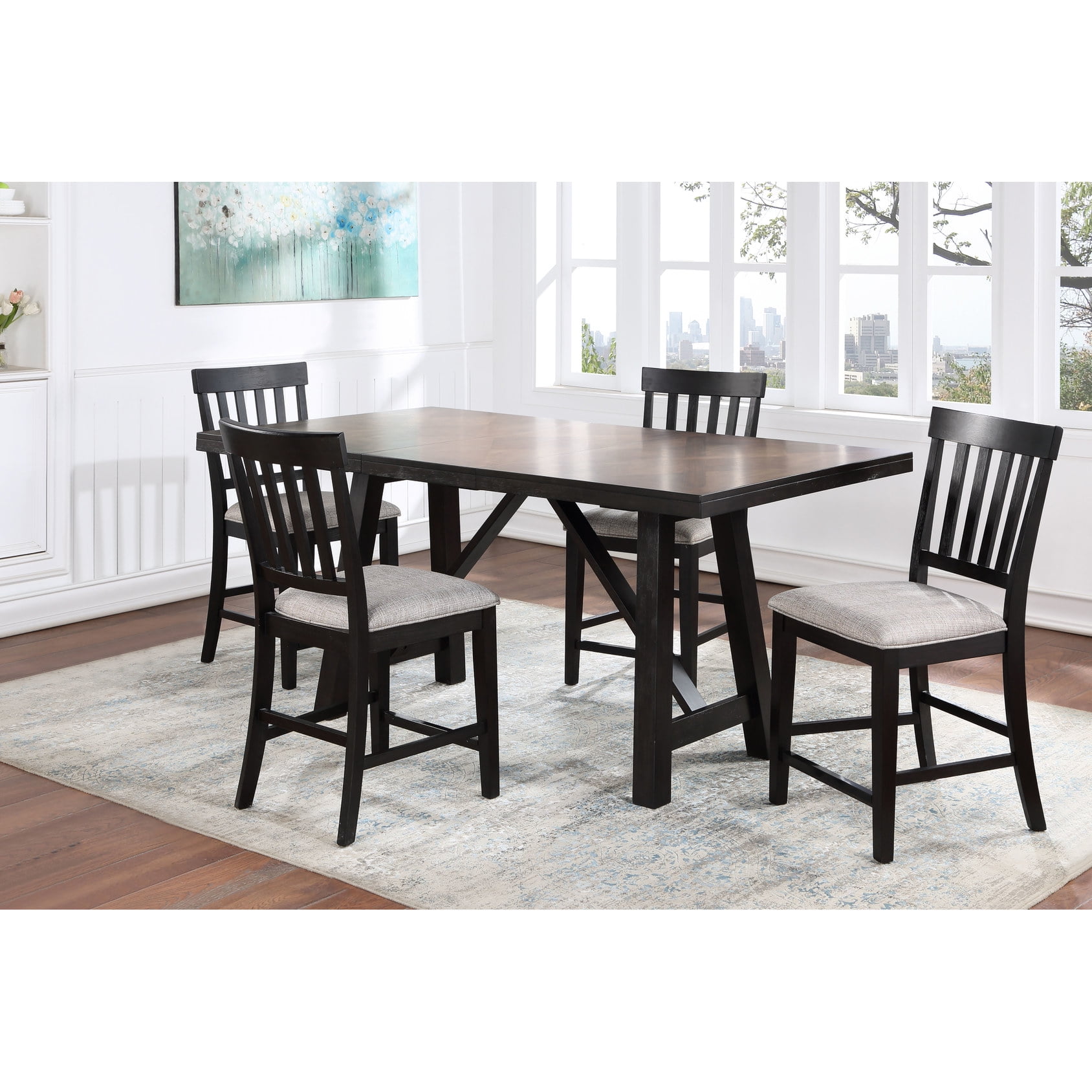 Black 5-Piece Set | Expandable Table for Extra Guests & Counter Seating ...