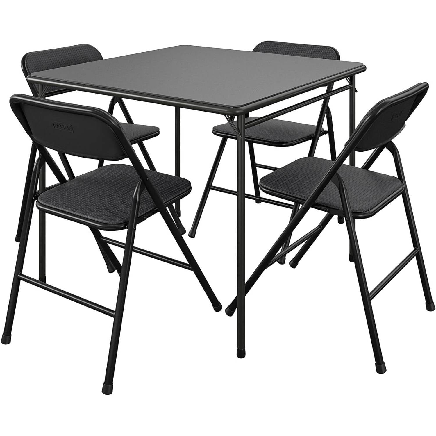 Black 5-Piece Square Folding Dining Table with 4 Chairs Guest Set Card ...