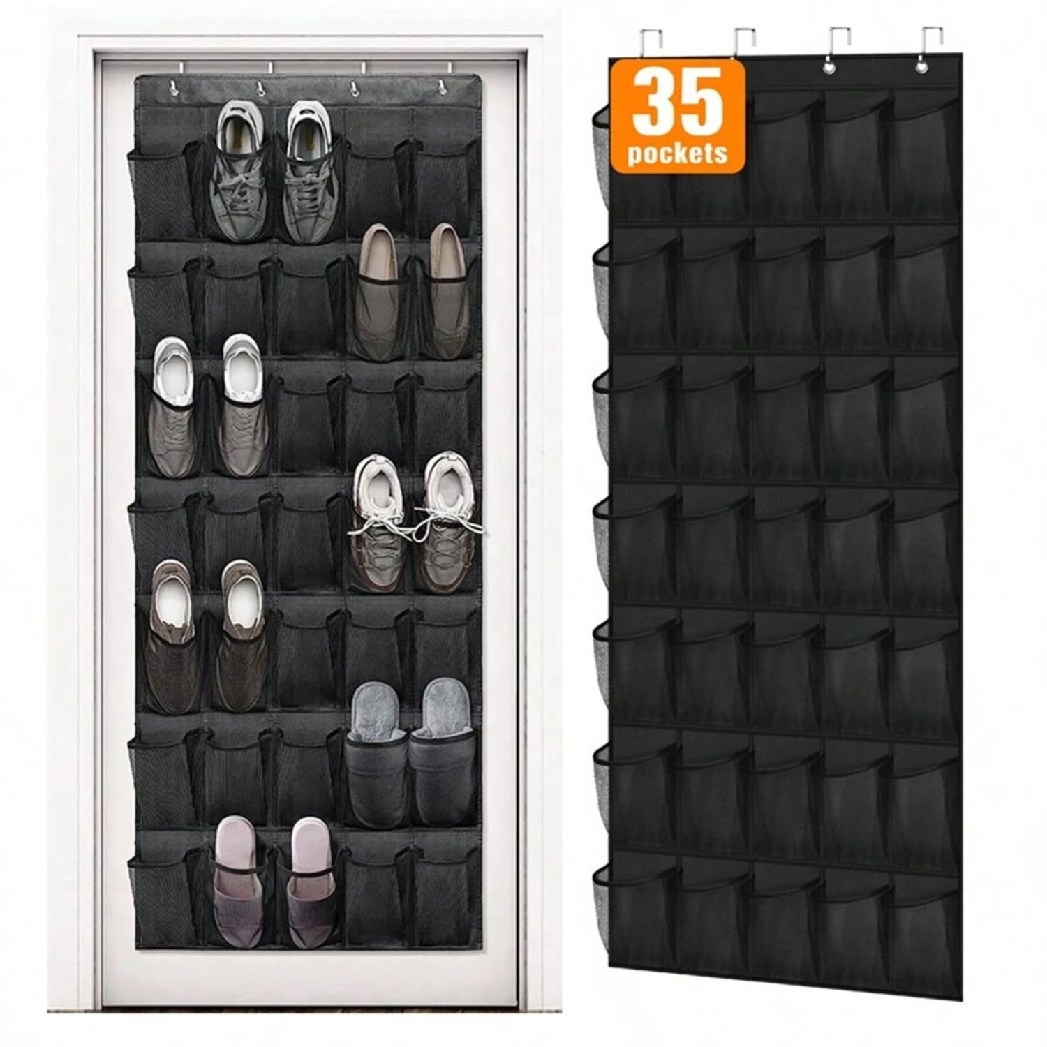 Black 5 Pocket Over the Door Shoe Organizer,Reusable Breathable Large ...