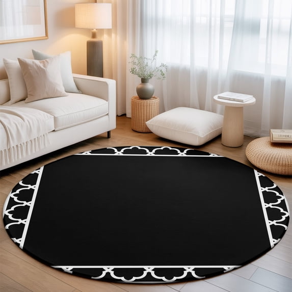Black 5' Round Rug for Dining Table for 4 People Under Table Placement ...