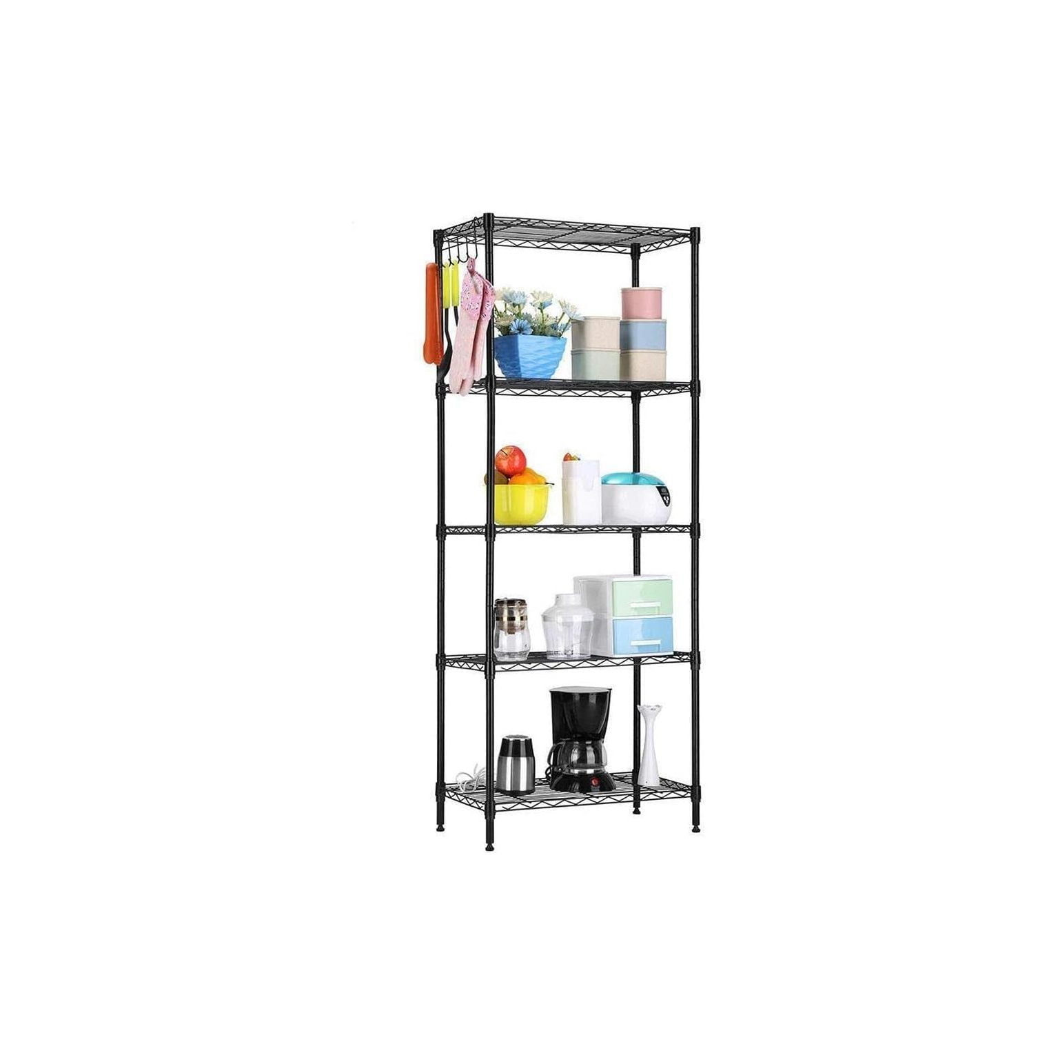 Black 5-Tier Layer Shelf Adjustable Wire Metal Shelving Rack Garage ... Black 5-Tier Layer Shelf Adjustable Wire Metal Shelving Rack Garage ...