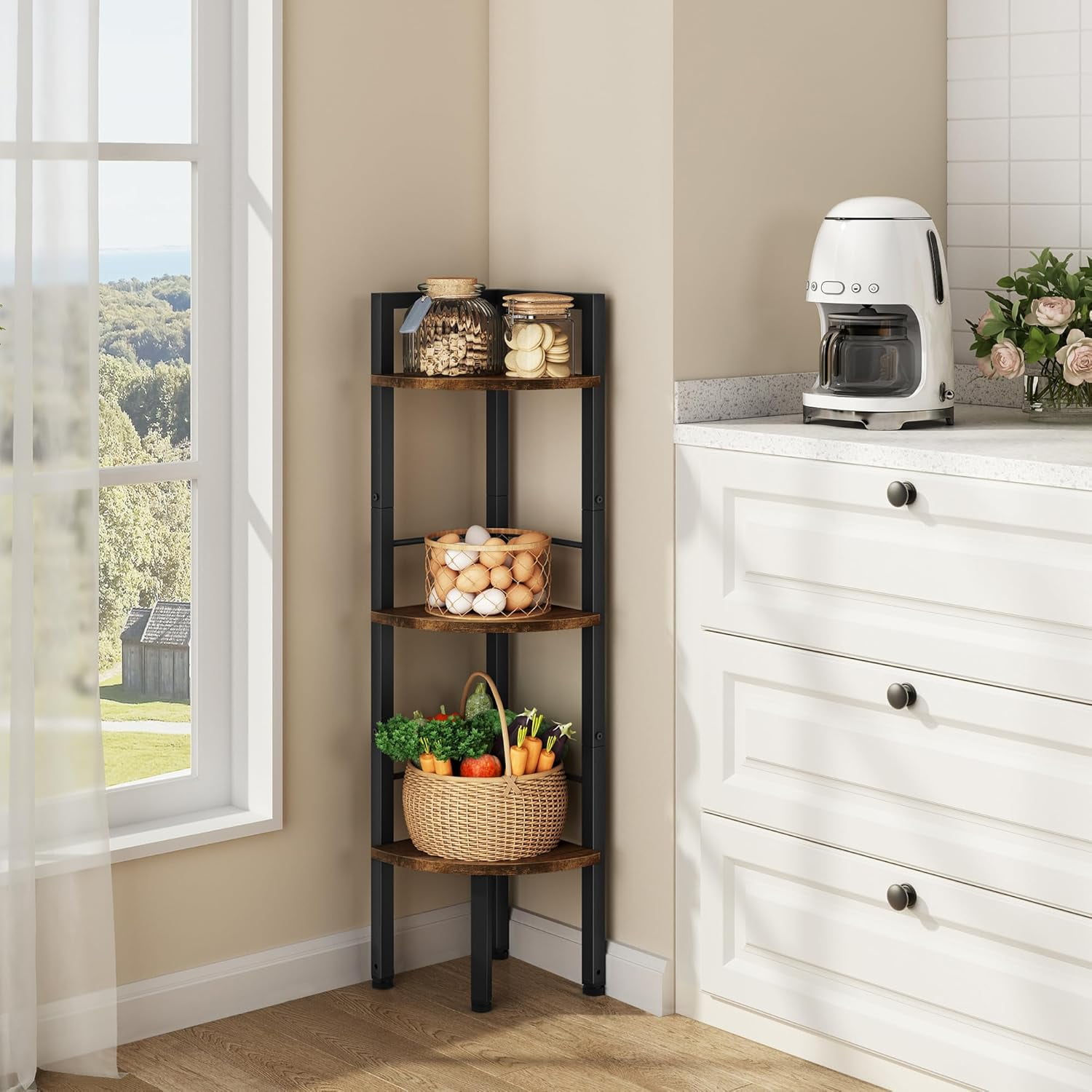 Black 5-Tier Narrow Corner Shelf - 60.5" Industrial Ladder Shelf with ...