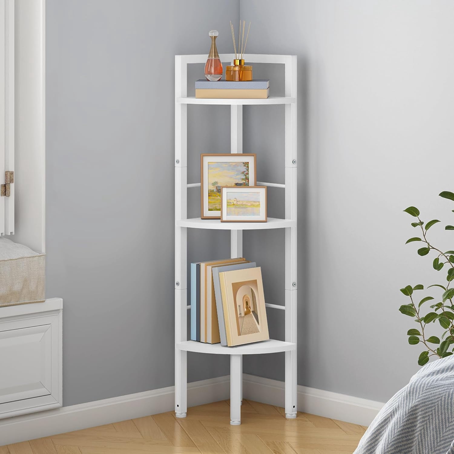 Black 5-Tier Narrow Corner Shelf - 60.5" Industrial Ladder Shelf with ...