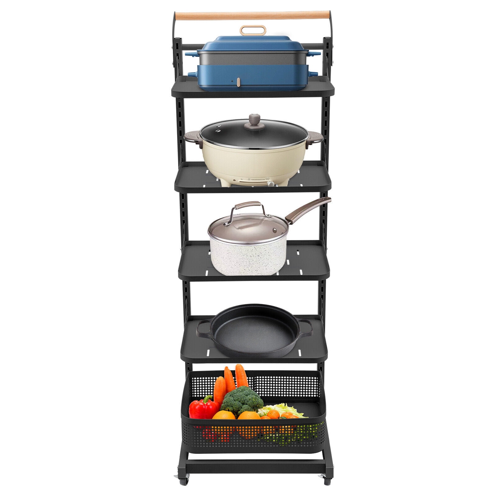 Black 5-Tier Pan Pot Rack Adjustable Pot Organizer for Kitchen Storage ...