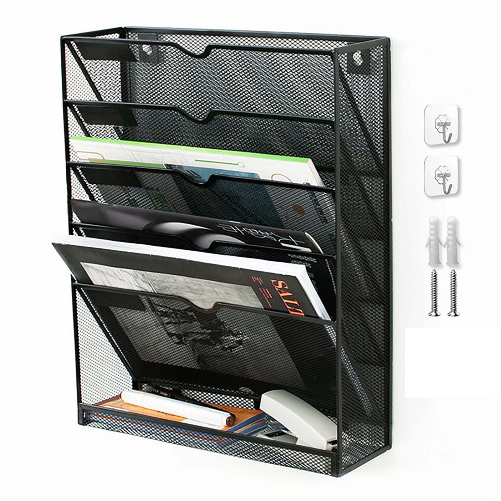 Black 5 Tier Wall File Organizer with Glossy Edges - Vertical Wall ...