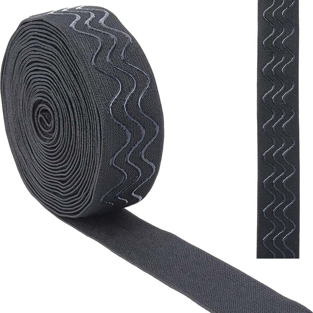 Black 5 Yards Silicone Elastic Gripper 1.2 Inch Non-Slip Black Stretch ...