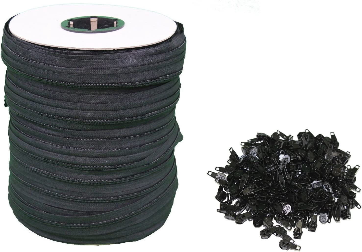 Black #5 Zipper 250 Yards [750 Ft] Roll - Includes 200 Zipper Heads ...