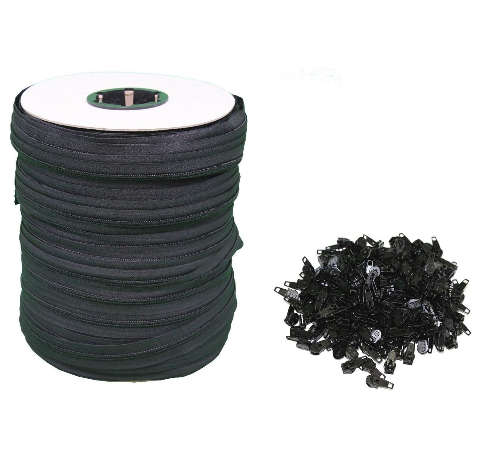 Black #5 Zipper 250 Yards [750 Ft] Roll - Includes 200 Zipper Heads ...