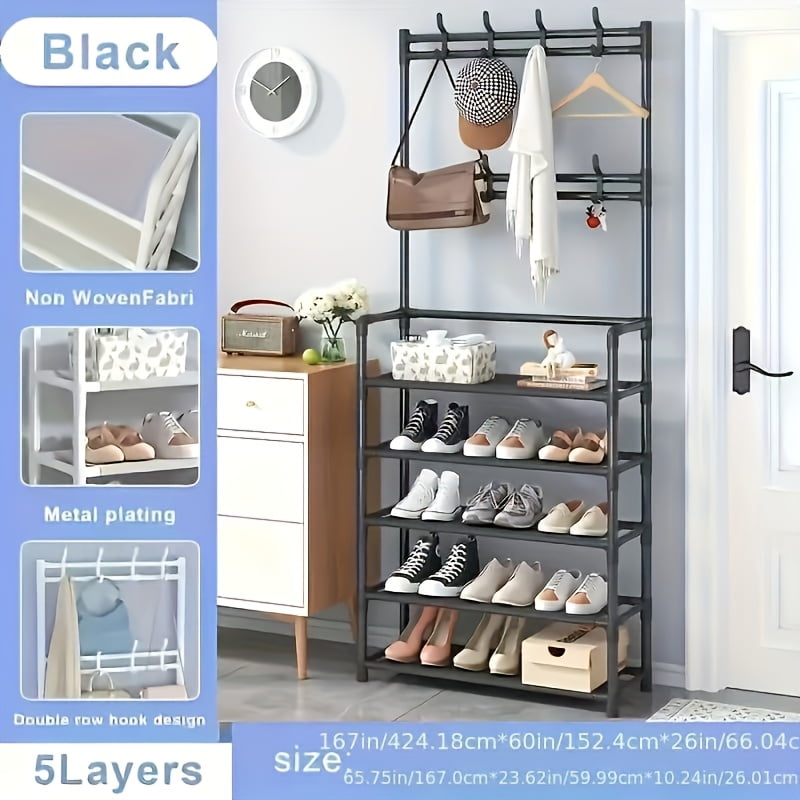 Black 5-story shoe rack and hat rack combination. It is suitable for ...