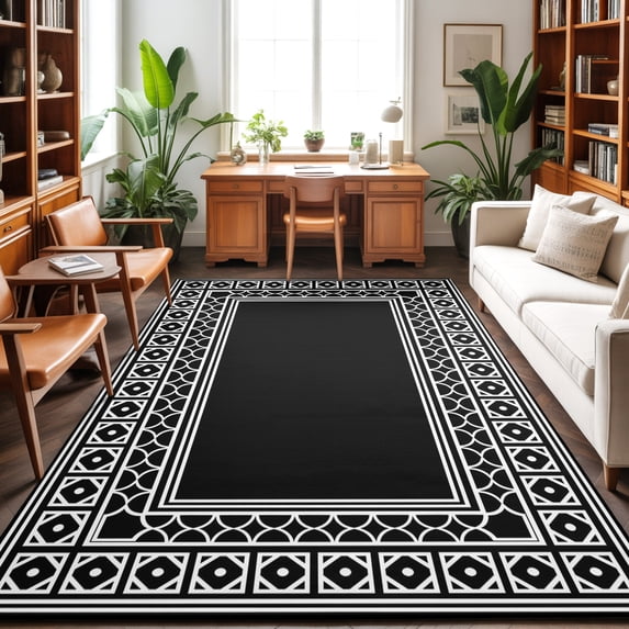 Black 5'x8' Rug for Bedroom Under Queen Bed Placement, Boho Diamond ...